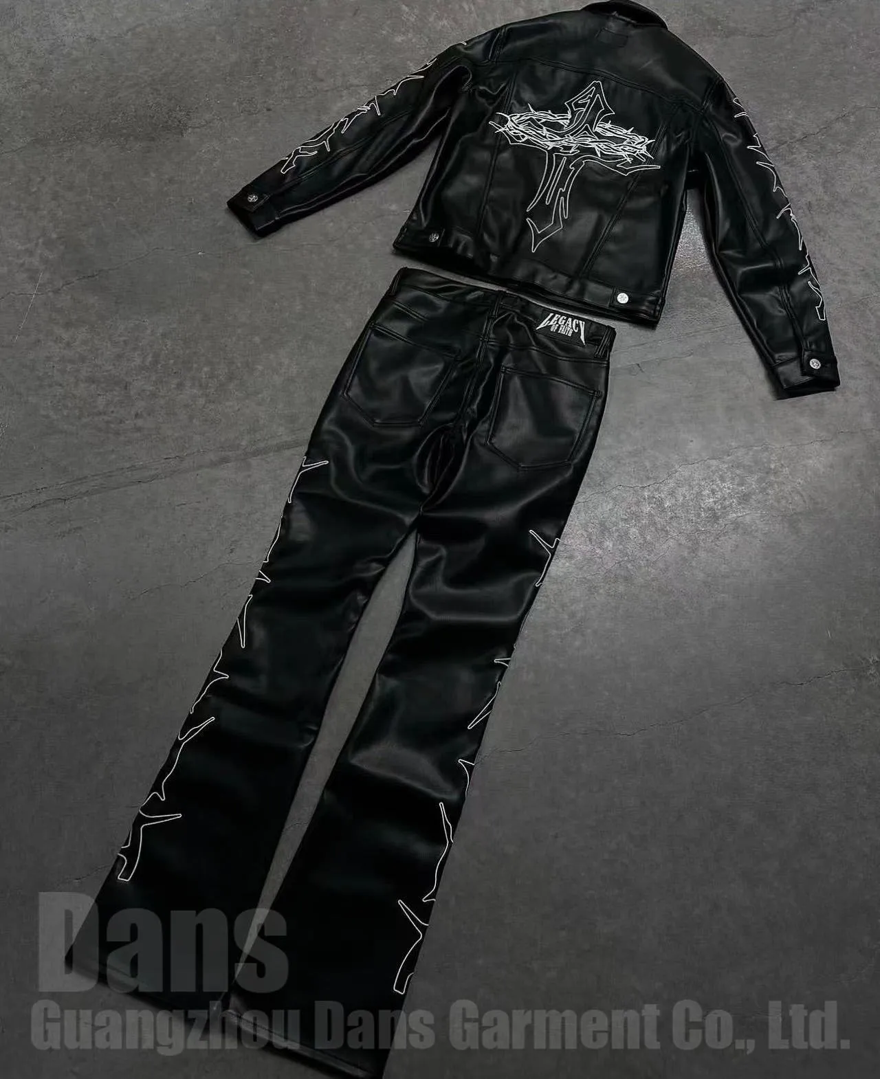 Leather Jacket Set Men - Custom Embroidered Logo Button