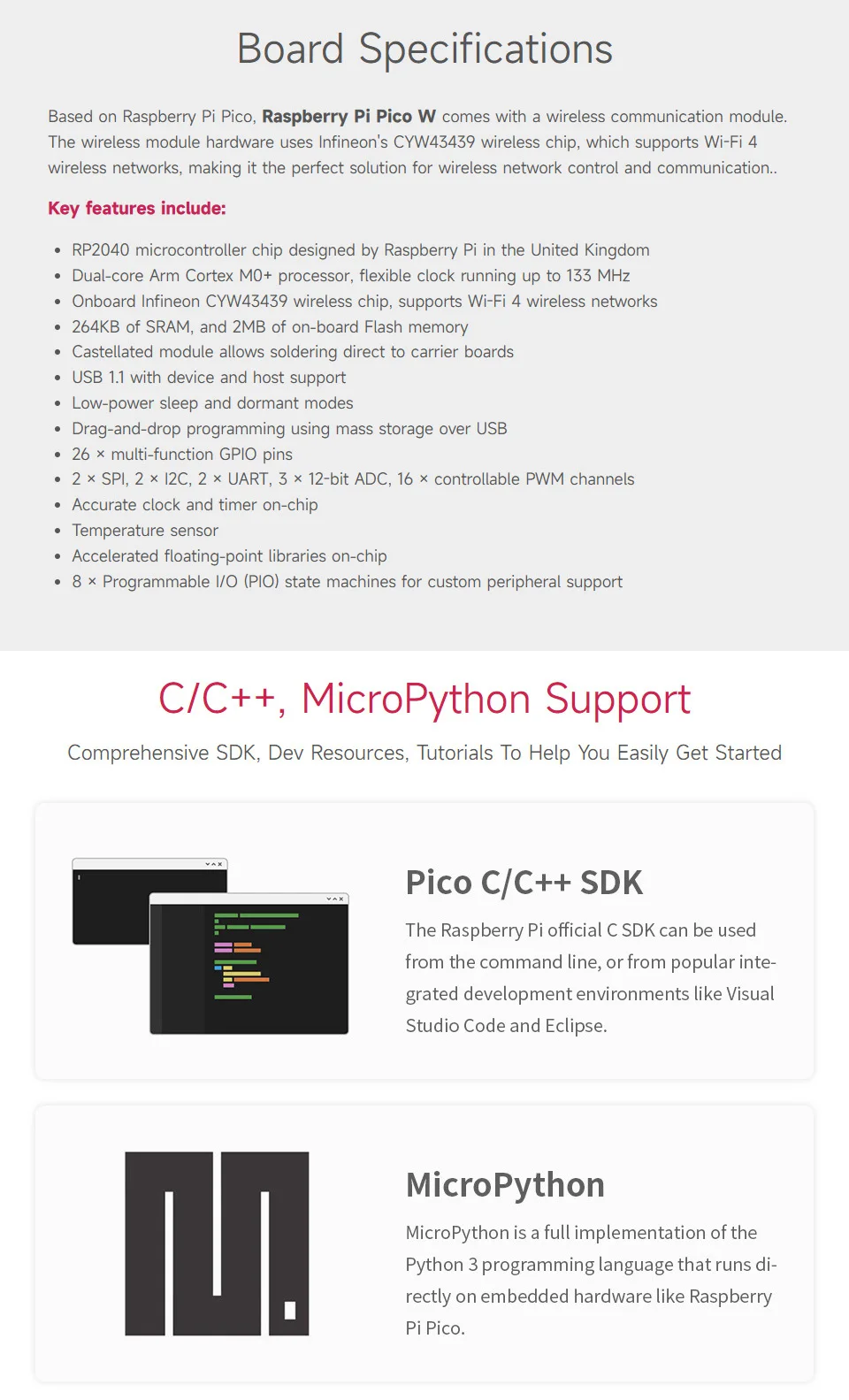Raspberry Pi Pico W Microcontroller Boardbuilt In Wifibased On Official Rp2040 Dual Core