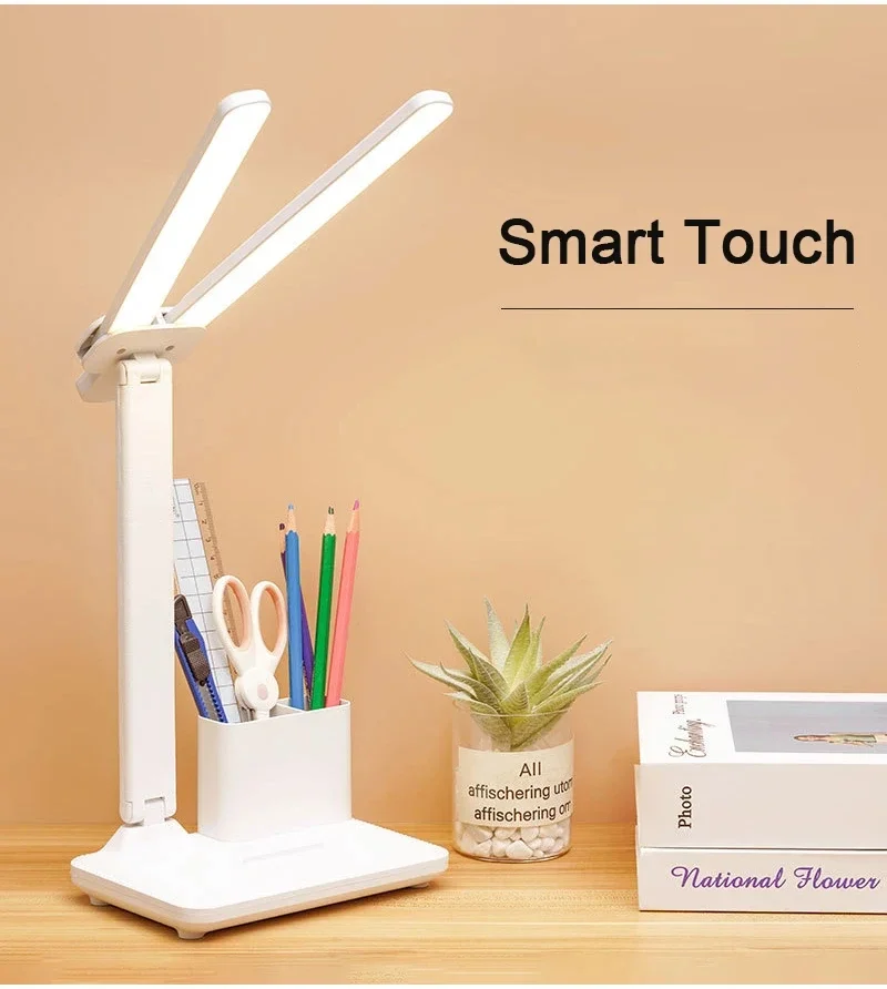 Rechargeable 180° Rotating LED Clock Desk Lamp Dimmable and Night Light ...