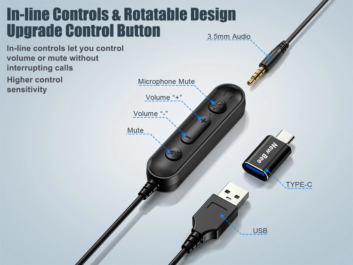 New Bee Custom Office Headset with Microphone, Call Center Headset ...
