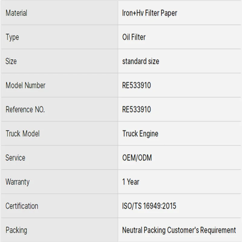 Fuel Filter Re533910 P576926 Filter Heavy Trucks Engine Accessories ...