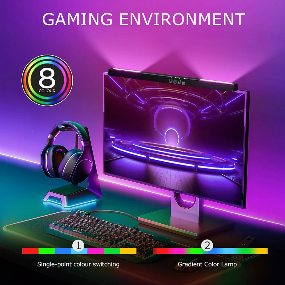 Cool Gamer Modern RGB Monitor Light Bar Touch Control USB Power Supply ...