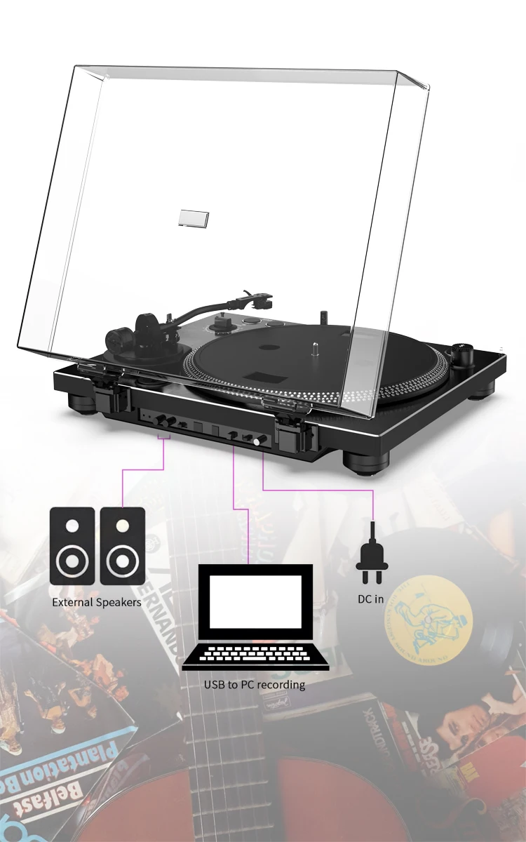 SMJ TT600 Turntable - Wireless Bluetooth Vinyl Player