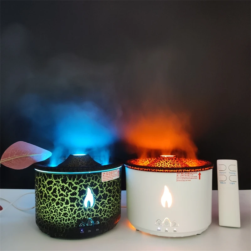 Cracked Volcano Shape Flame Diffuser Humidifier Customized Fire Double Led Light 3d Simulated ...