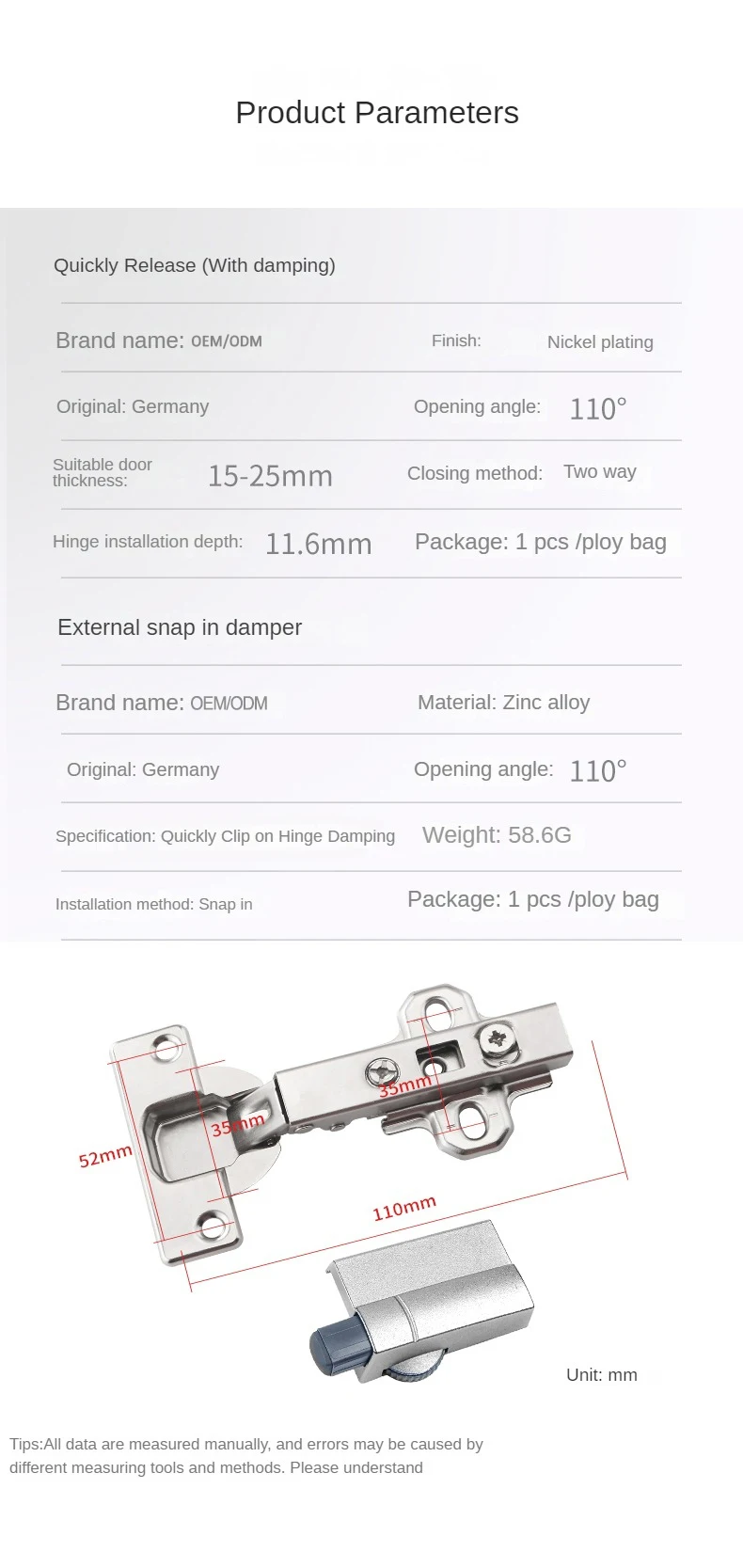 ROEASY Buffer Hinge Removable Buffer Damper Quick Release Push to Open Door System Soft Close ...