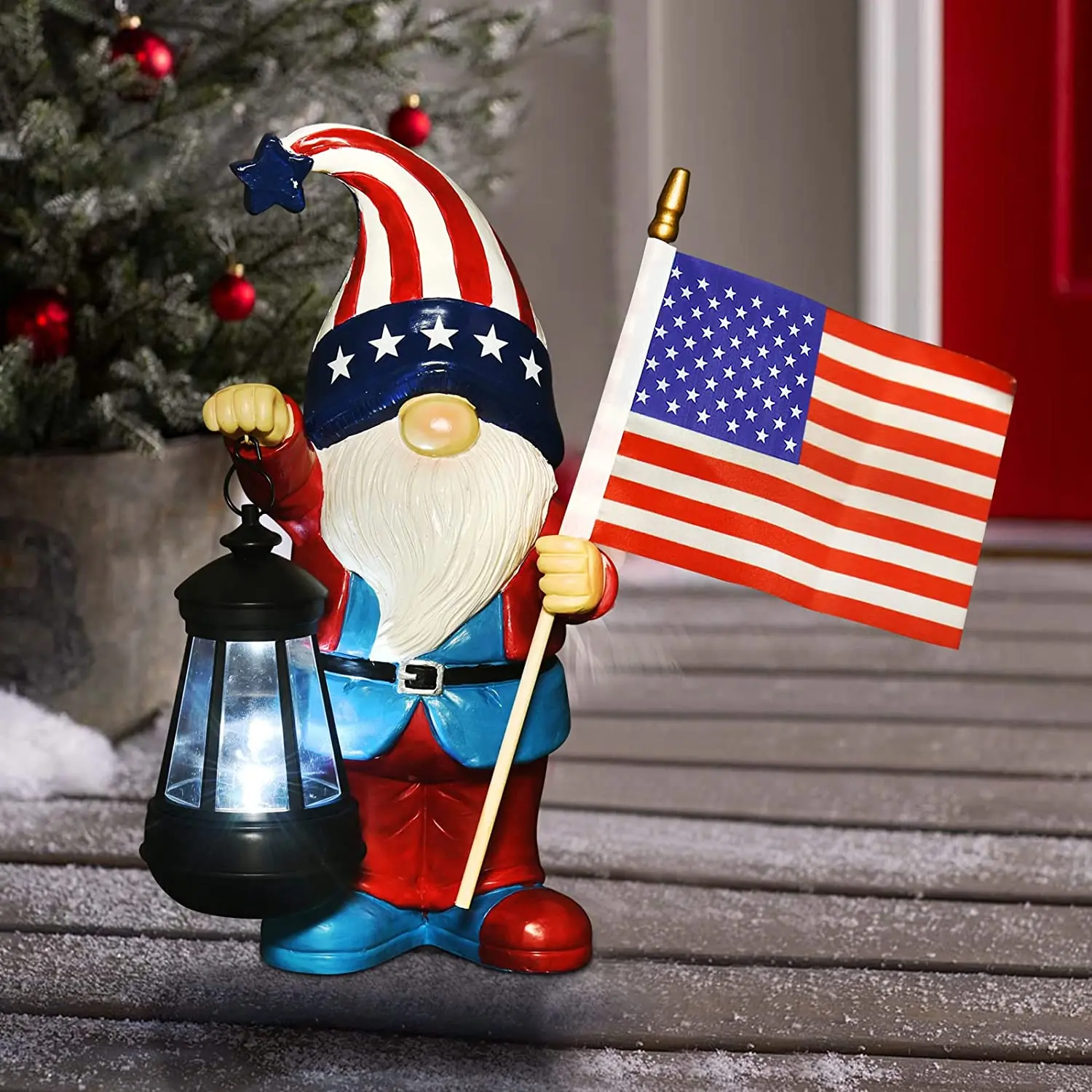 Memorial Day Resin Garden Gnomes Statue Hand-held National Flag And ...