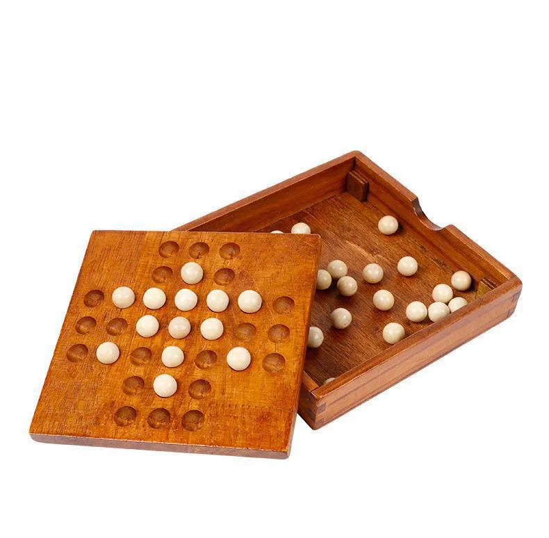 Adult Classical Wooden Board Game Jumping Marbles Peg Solitaire Mango ...