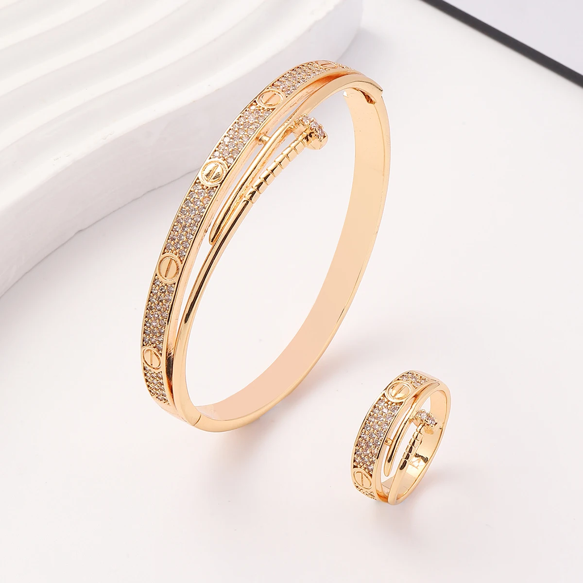 Luxury Zircon Jewelry Sets - Statement Open Bangle