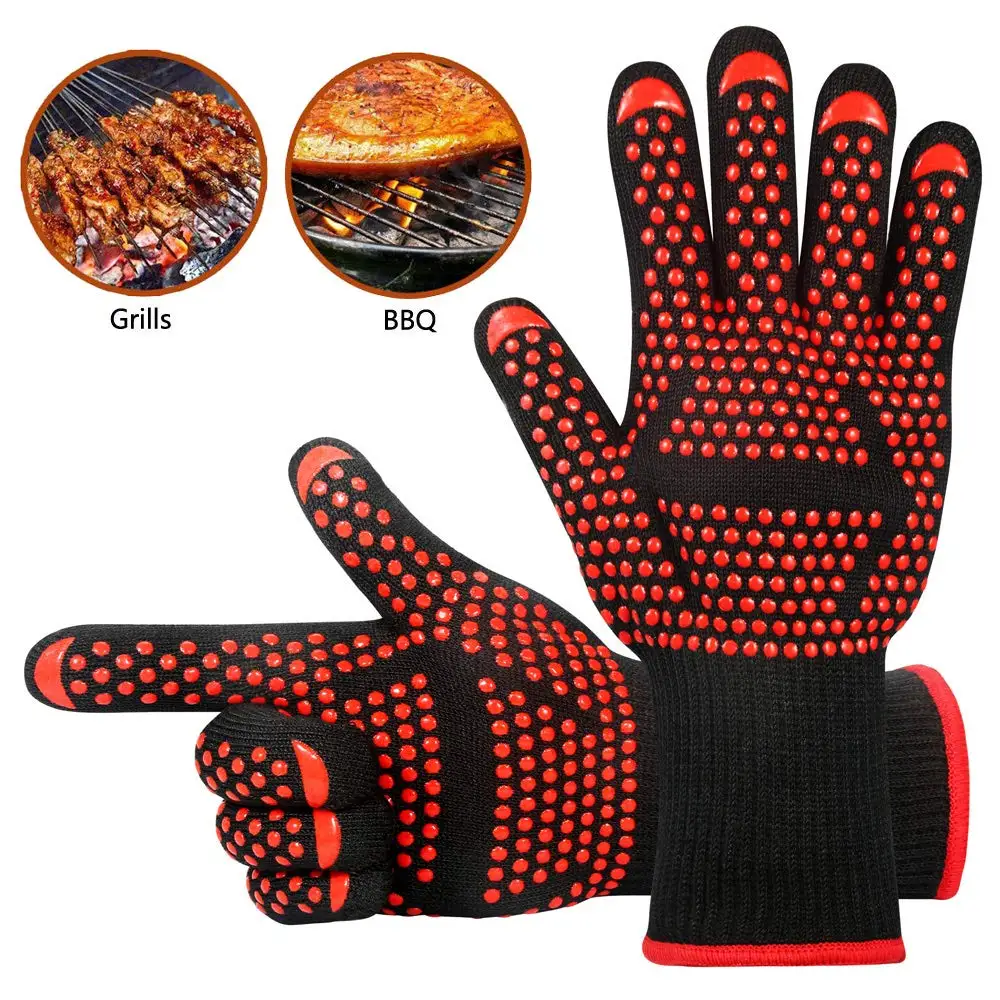 Hot Bbq Gloves Heat Resistant Kitchen Oven Mitts Professional Long Heat ...