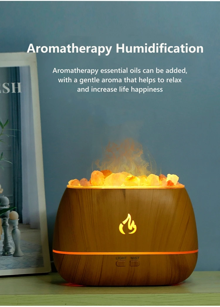 Customize Logo Desktop Flame Essential Oil Aroma Diffuser Dual 3d Flame Crystal Salt Stone ...