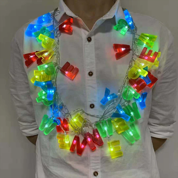 Happy New Year Glow Character LED Necklace Party Decoration