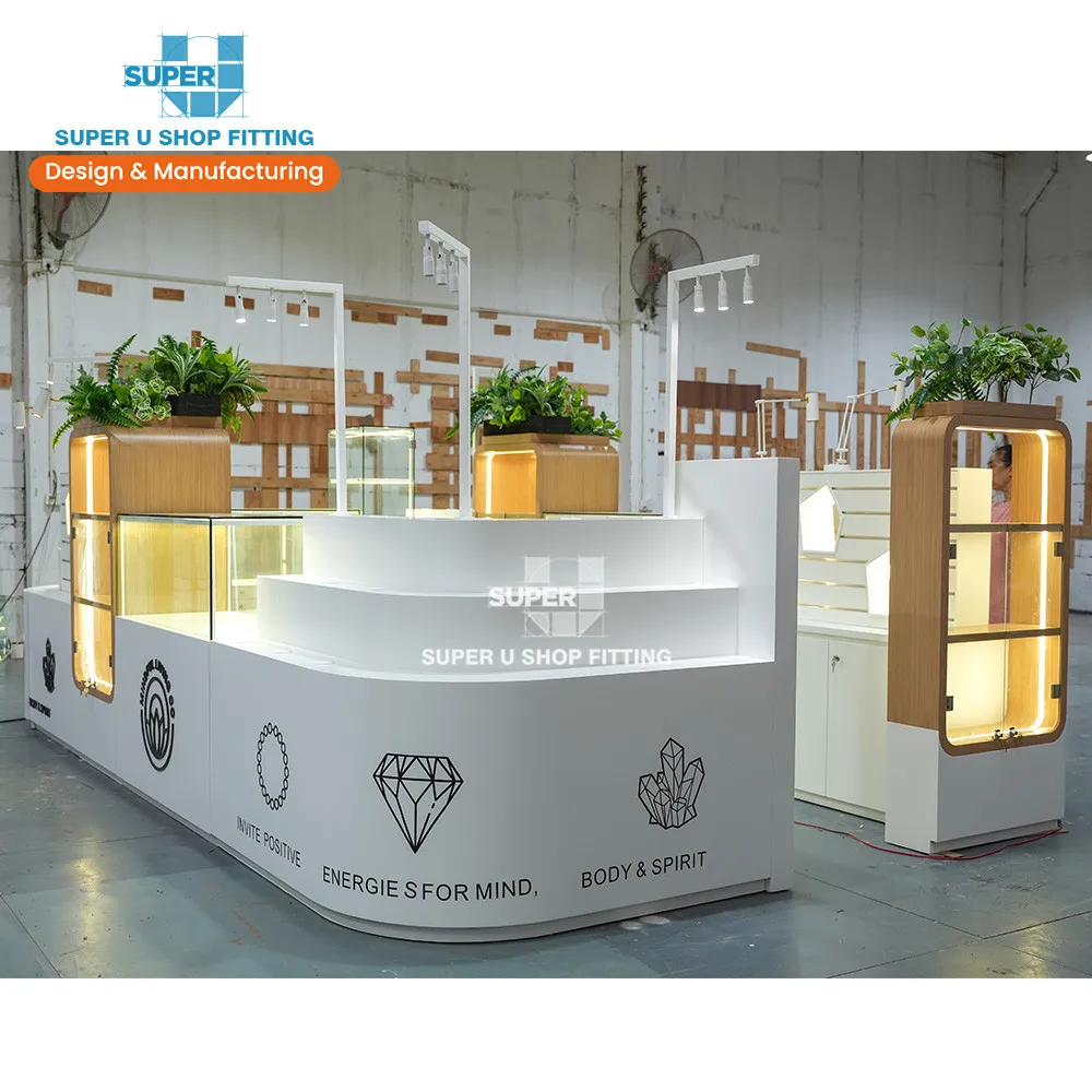 Customized Wooden Mineral Store Showcase Kiosk Design 3D Crystal Mall ...