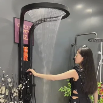 Tiktok Trend Brushed Silver Black Rainfall Waterfall Shower Head Wall ...