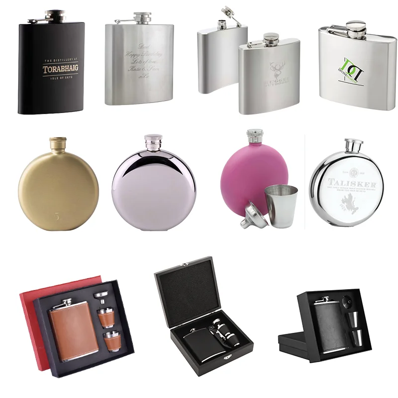 Promotional Custom Logo 6oz 8oz Matte Black Silver Hip Flask Stainless ...