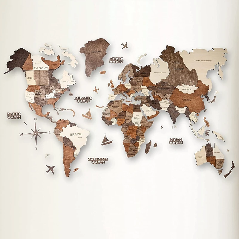 Custom Sizes Available Wooden World Map 3d Wall Map Wall Art Decor For ...