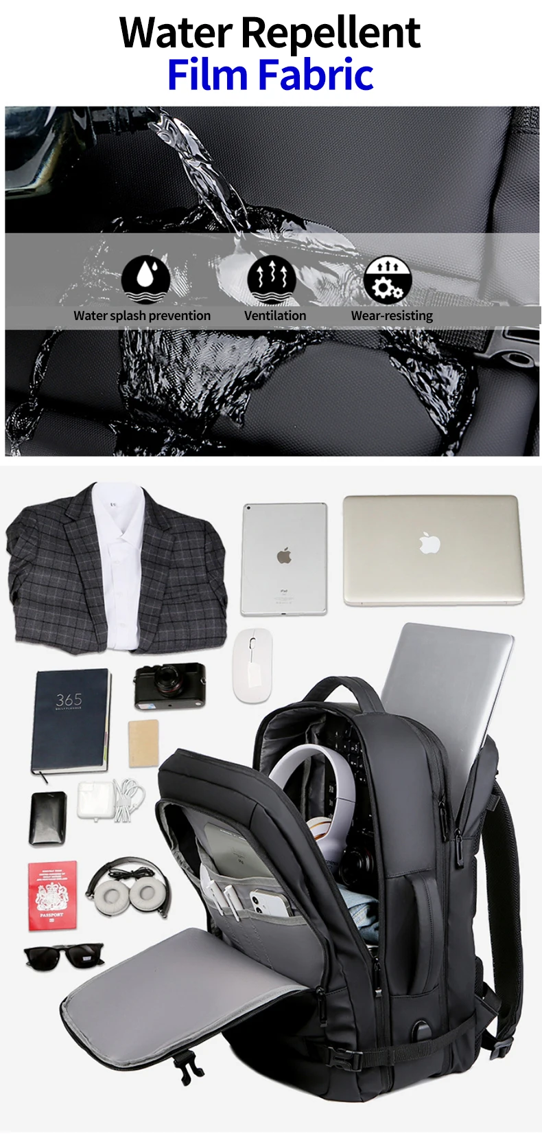 Men's Multifunction Simple Business Travel Laptop Backpack Notebook ...