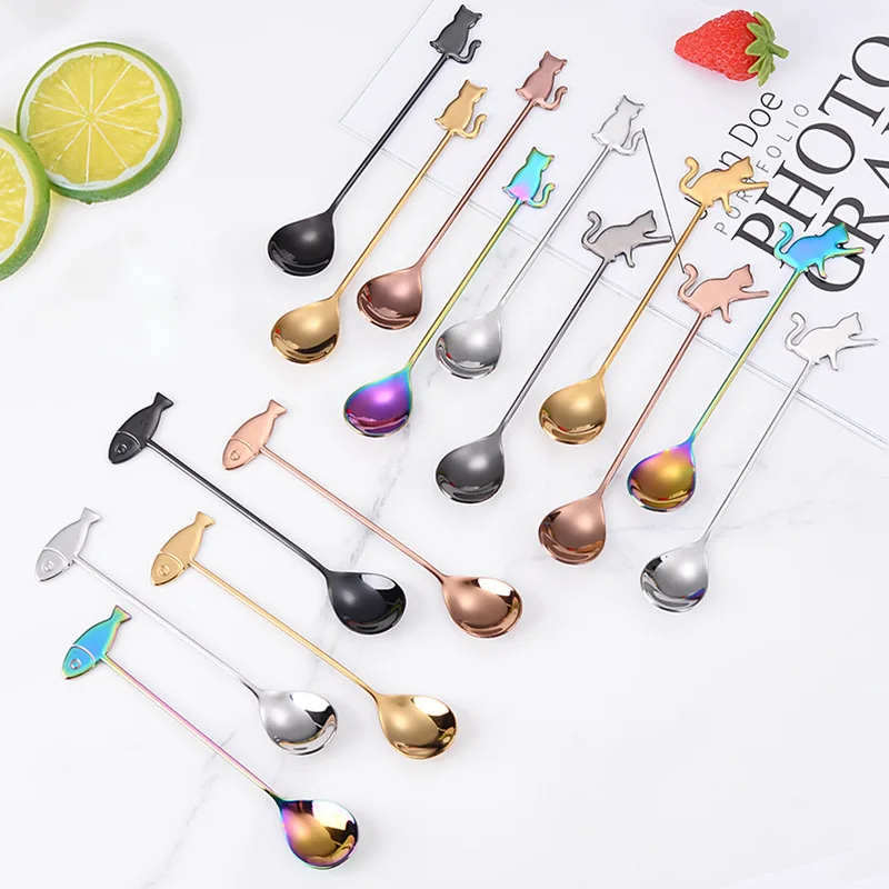 Cute Mini Cat Spoon - Gold Dessert Tea Spoon Fish Spoons