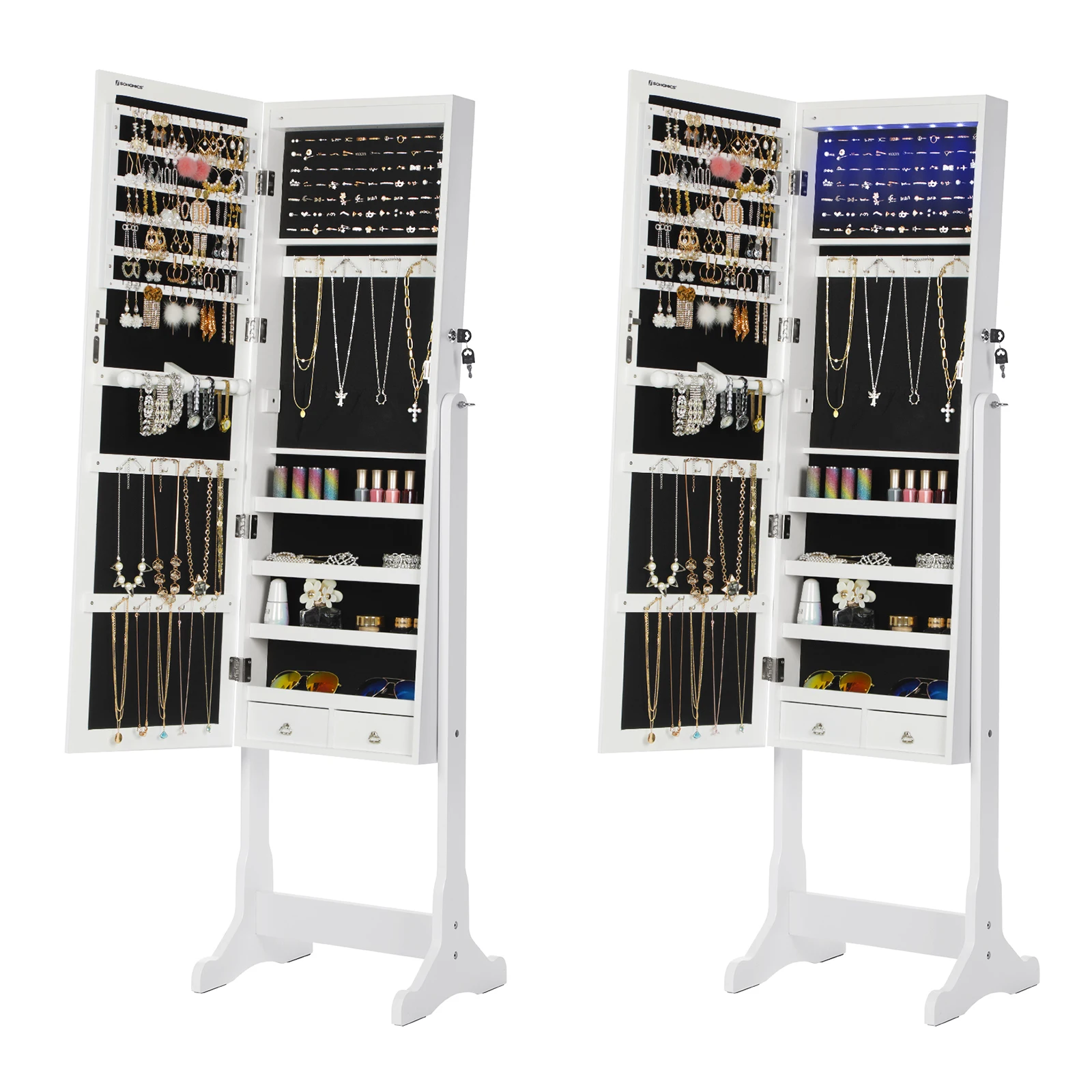 Songmics Led Light White Standing Jewelry Cabinet Armoire Led Light ...
