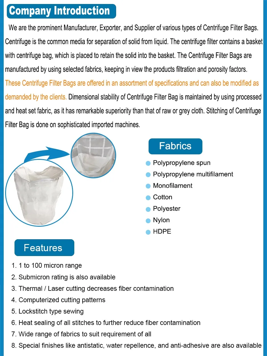 Micron Filter Bags for Sludge Dewatering Equipment