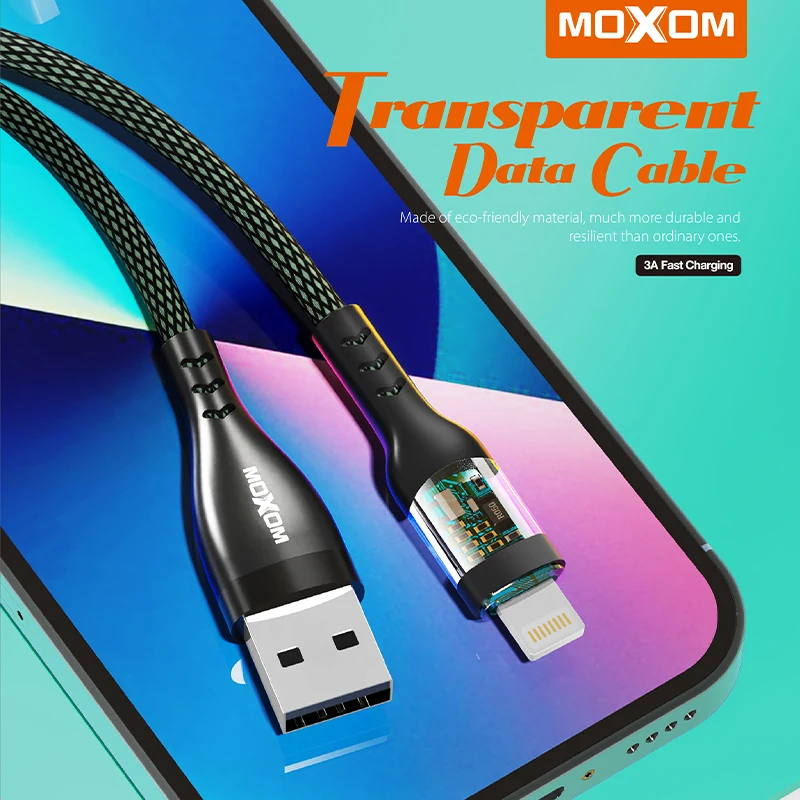 Moxom New Design 3a Transparent Type C Alloy Braided Type C Data Cable ...