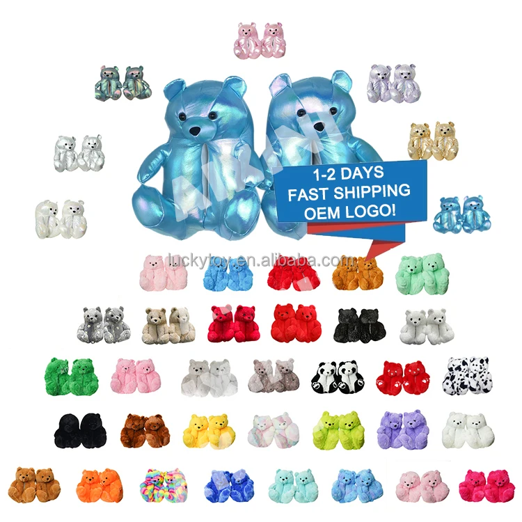 Teddy Bear Slippers With Bag Winter Kids Teddy Bear Plush Slippers And ...