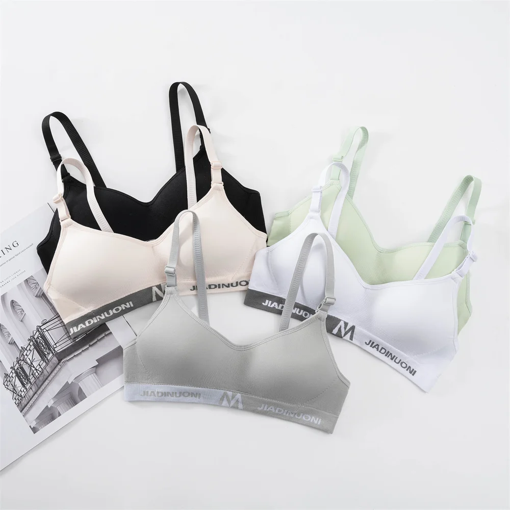 Solid Color Cotton School Underwear Girl Underwire Personality Letter ...