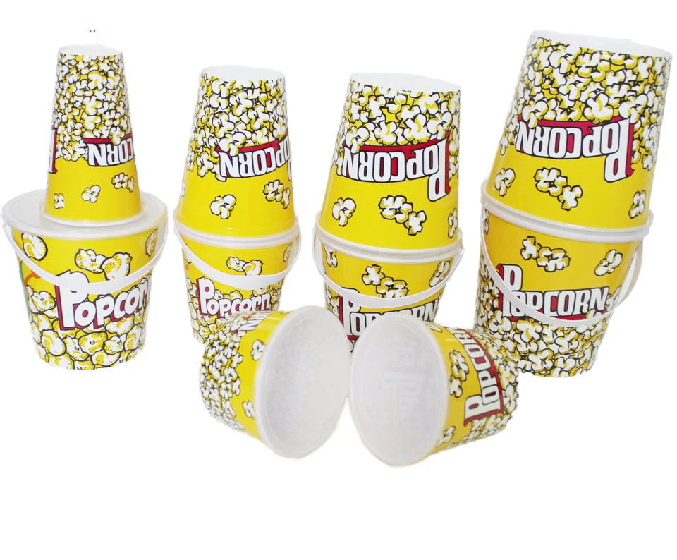Durable Popcorn Buckets with Handles and Lids - Various Sizes