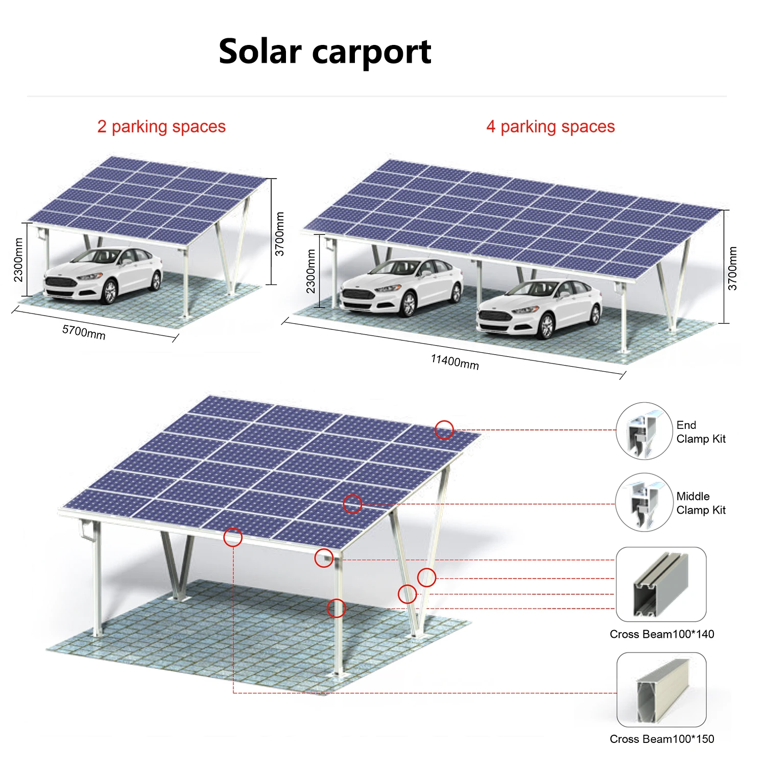 Waterproof Carport Solar Mounting Structures Pv Frame Customized Design ...