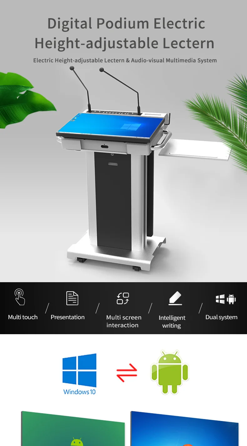 Smart Podium with Wireless Microphone - Multimedia Lectern