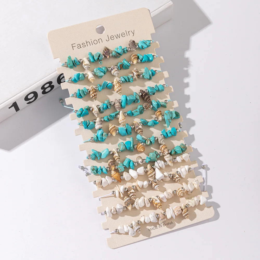 Shell Conch Beach Bracelet Set Stone Beaded Adjustable String Hand ...