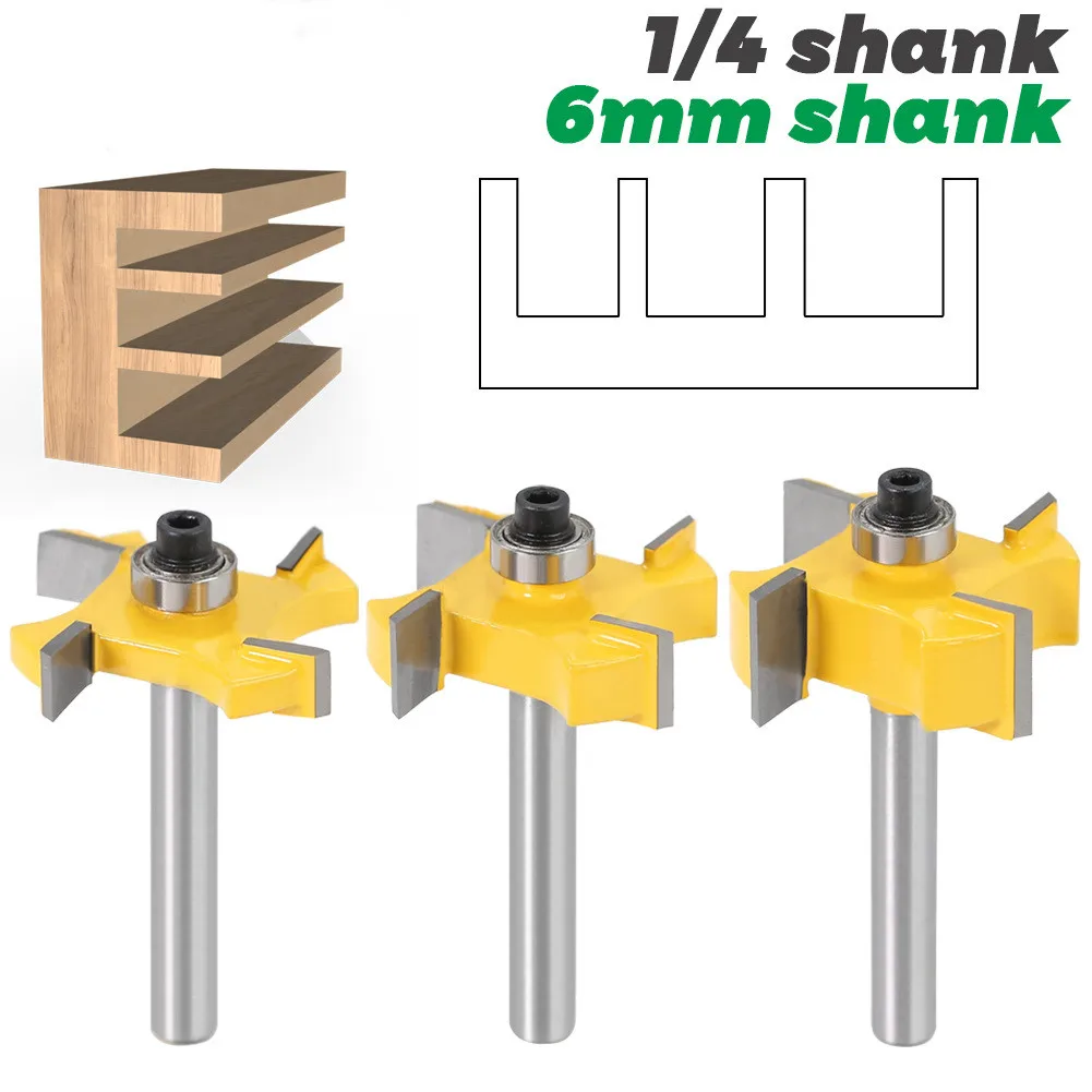 4-Edge T-Slotting Router Bit with 6mm 6.35mm Shank Rabbeting Woodwork ...