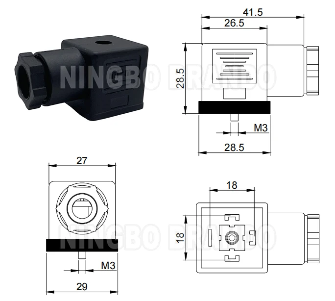 MPM DIN 43650 Solenoid Valve Coil Connector Socket Plug