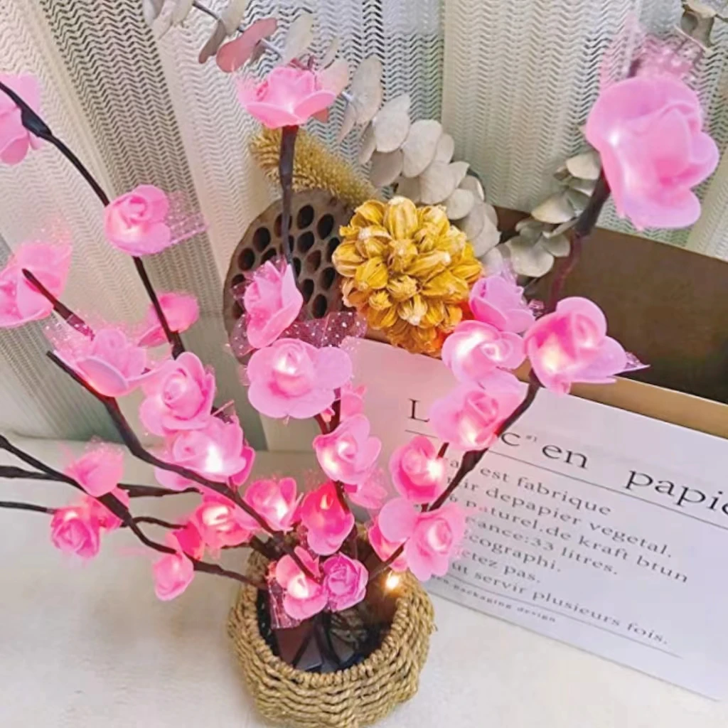 Led Lace Rose Flower Branch Light Battery Operated Artificial Floral ...