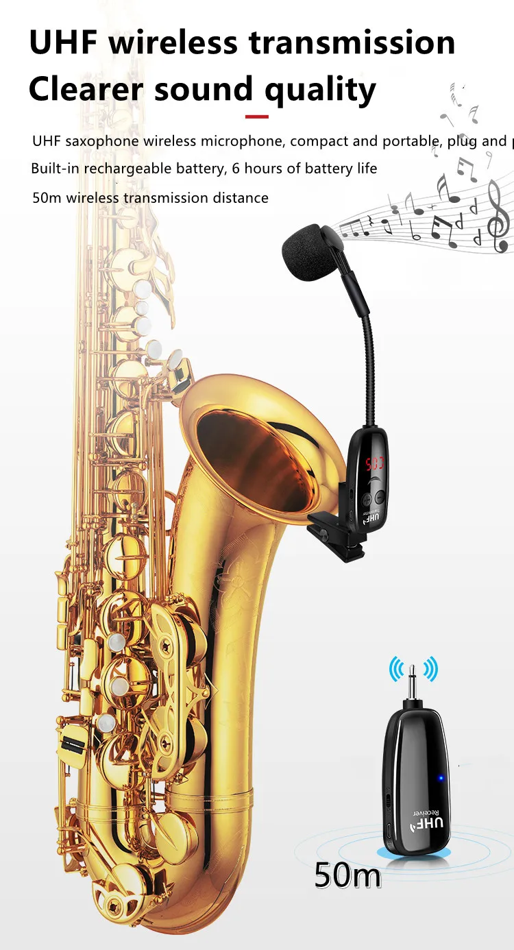 Saxophone Instrument Wireless Microphone Condenser Uhf Wireless ...