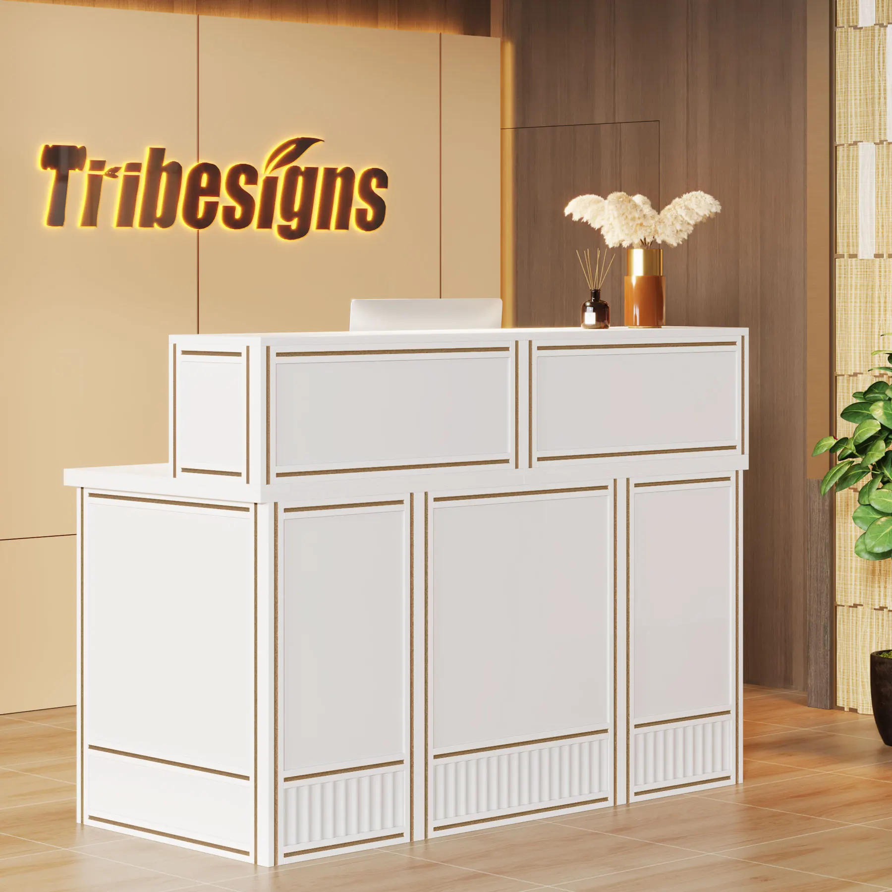 Tribesigns Reception Desk With Counter 57-inch Rustic Front Desk ...