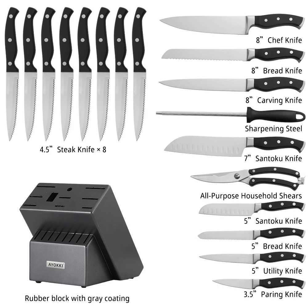 High Carton Steel Santoku Bread 19 Pcs Black Ultra Sharp Kitchen Chef ...