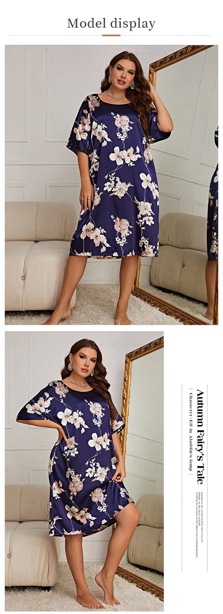 Elegant Flower Print Plus Size Loungwear Dress for Big Women 3XL 4XL 5XL| Alibaba.com
