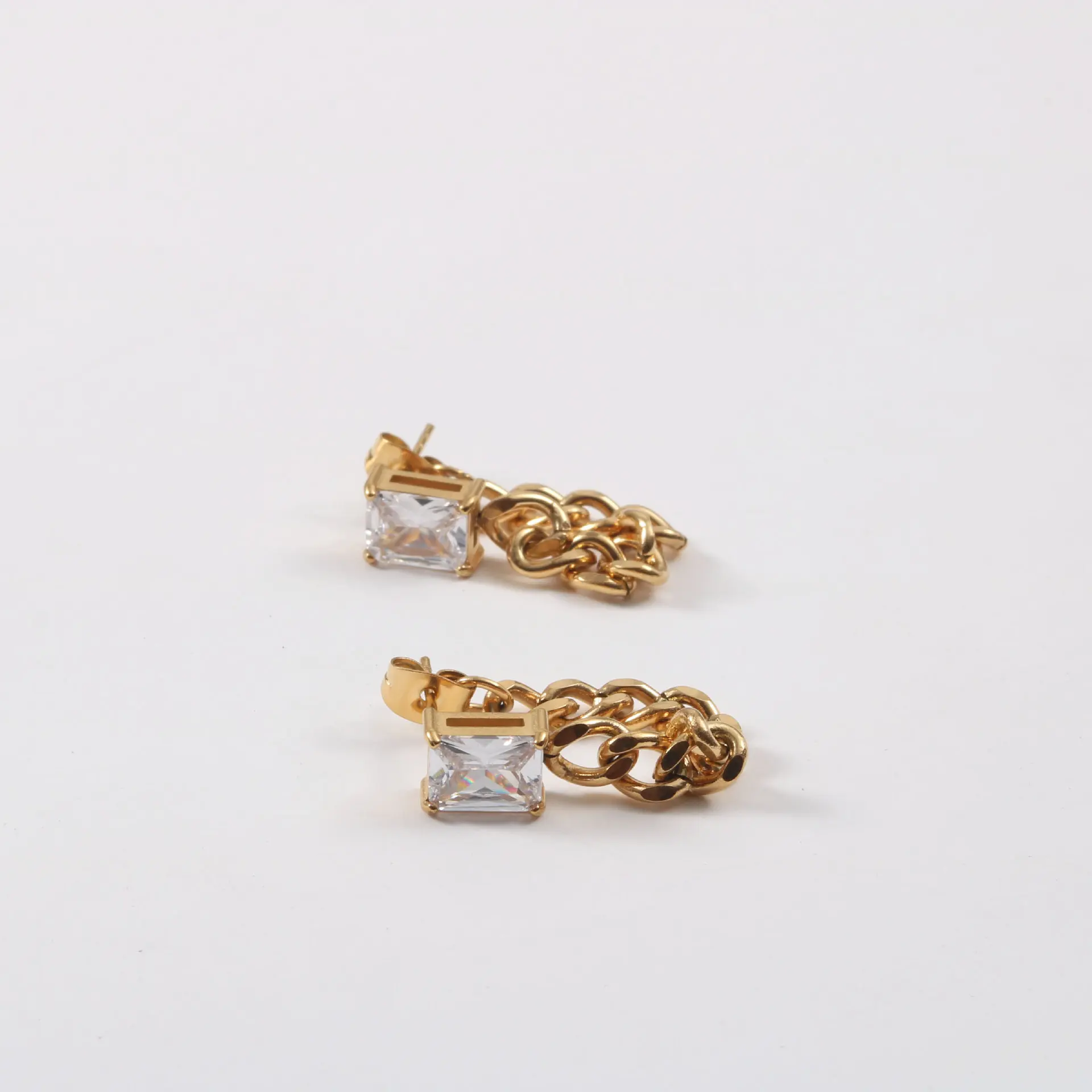 Non Tarnish Jewelry 18k Gold Plated Rectangle Zircon Link Chain Tassel ...