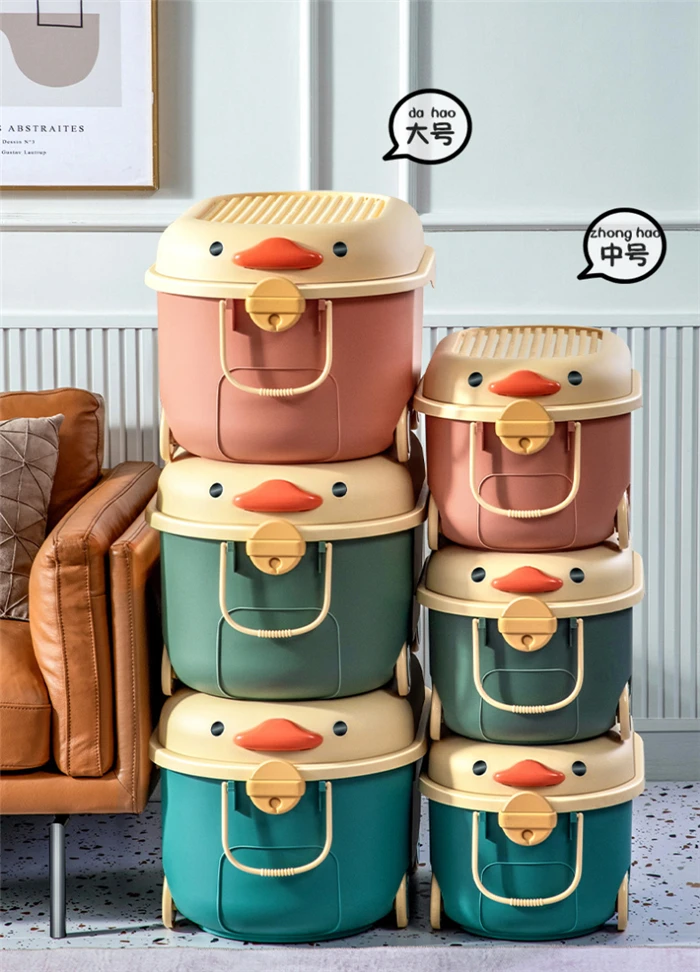 Cartoon Storage Box with Rolling Wheels for Kids Toy Organizer