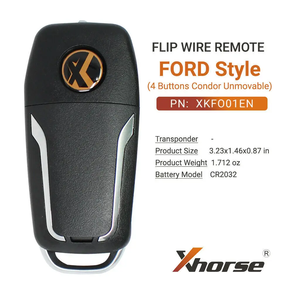 Xhorse Universal Remote Key Fob 4 Button Fit for Ford XKFO01EN for VVDI ...