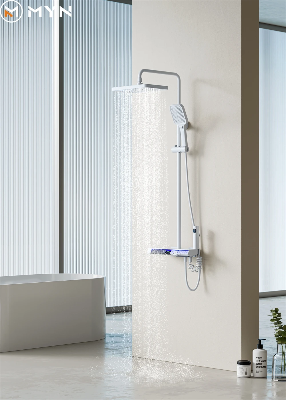 Modern White Piano Key Shower System Set - Exposed Wall-Mounted Faucet ...