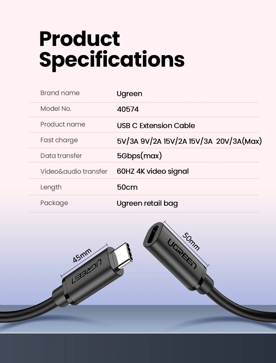 Ugreen Usb Extension Cable Male To Female Usb Type C Extender Cord 4k ...