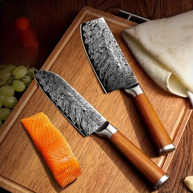 Damascus Pattern Kitchen Knives Set - Japanese Style