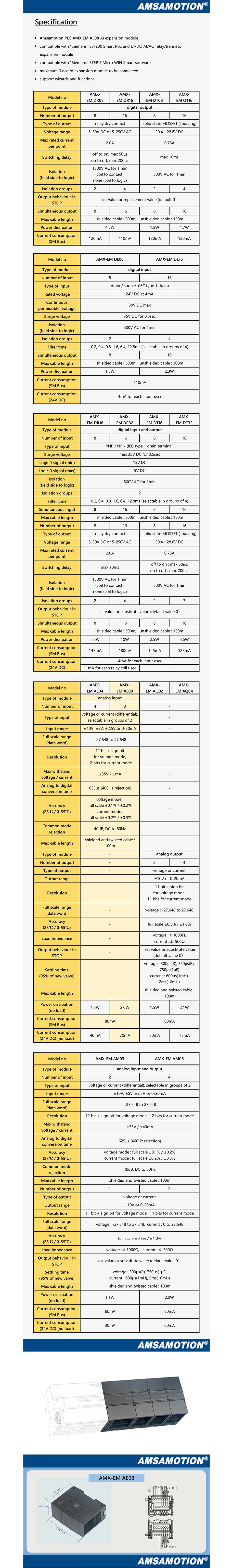 Amsamotion AMX-EM AE08 8AI PLC Expansion Module Smart DI/DO AI/AO Relay ...