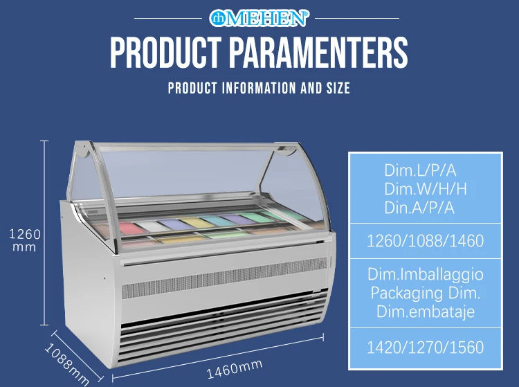 Mehen Mc16 Gelato Display Case Dipping Refrigerated Cabinet Showcase 12 ...