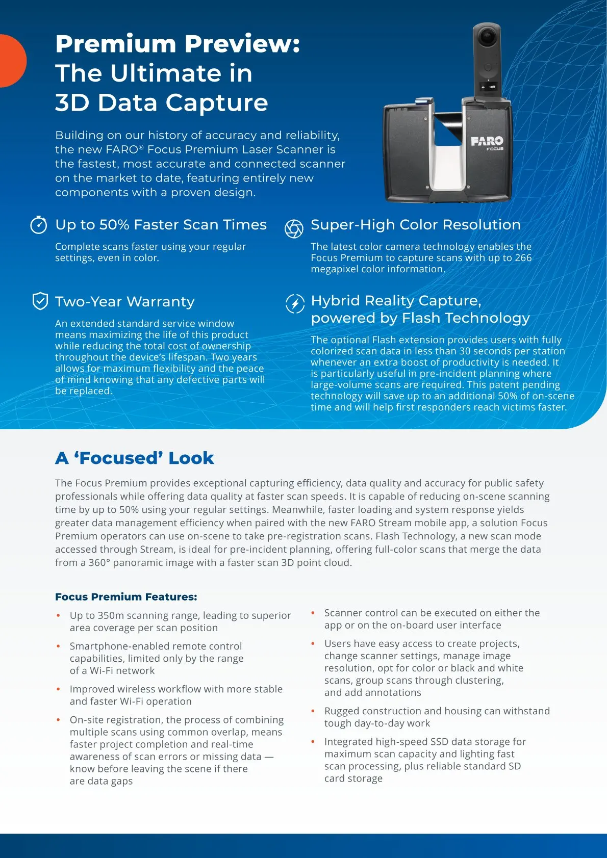 Faro Focus Premium 70 Laser Scanner 50% Faster Scan Times Super-high ...