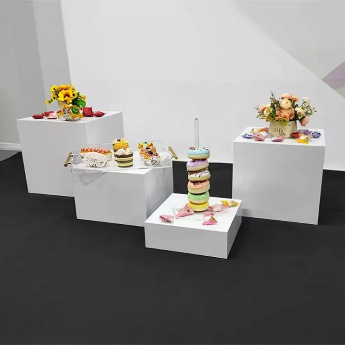 Custom Acrylic Party White Cube Display 5 Sided Boxes Food Display Buffet Table Risers Stand ...