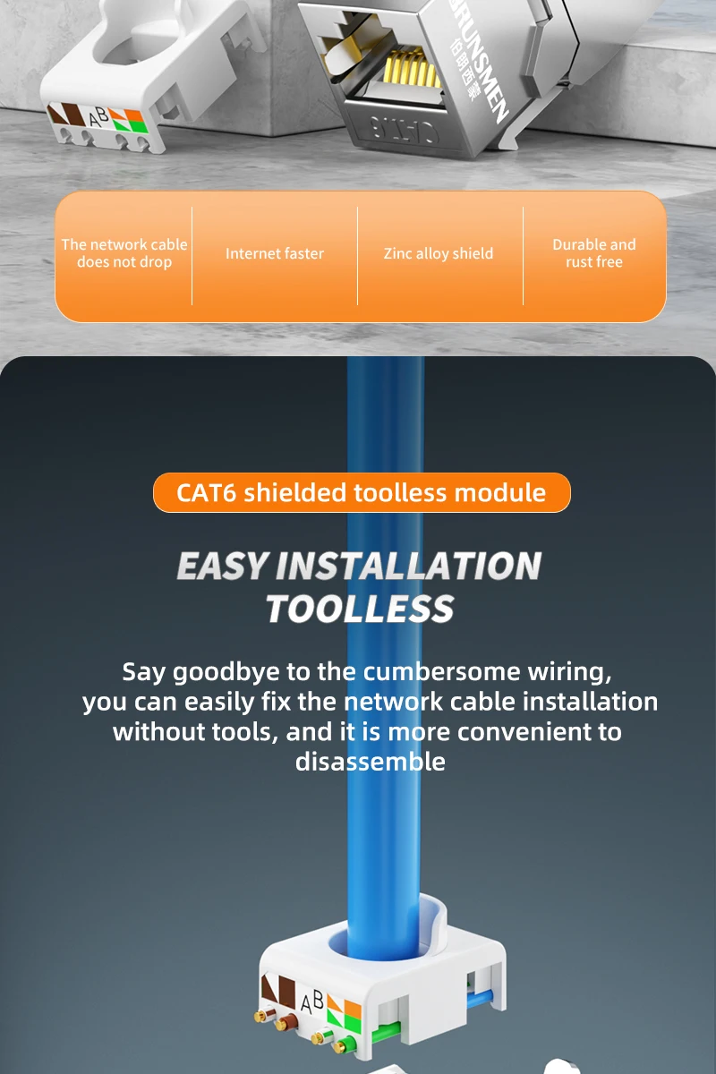 180 Degree CAT6 shielded Toolless Network Module CAT6 FTP Keystone Jack| Alibaba.com