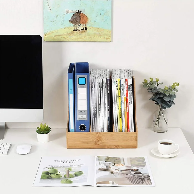 Custom Bamboo Folder Rack Book Shelf Magazine Storage Holders Office ...