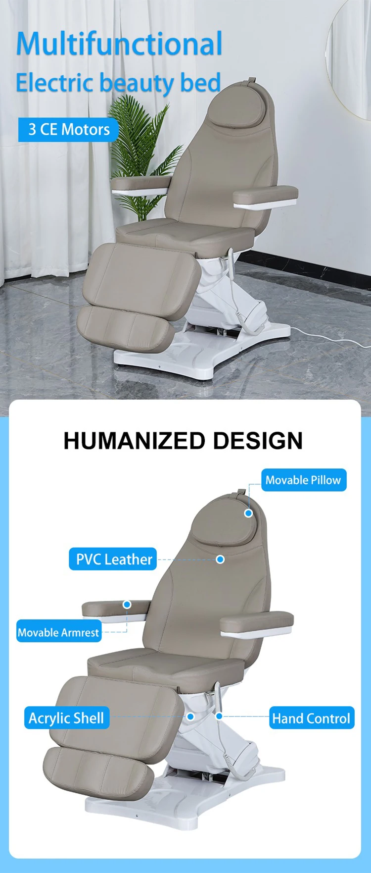 Modern Multifunction Adjustable Facial Salon Bed 3 Ce Motors Electric ...